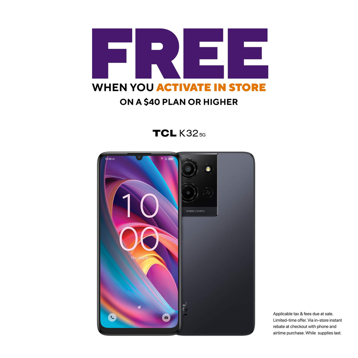 TCL K32 5G Smartphone 6.75" HD+ Display 4GB RAM 64GB Storage Midnight – VIP Outlet