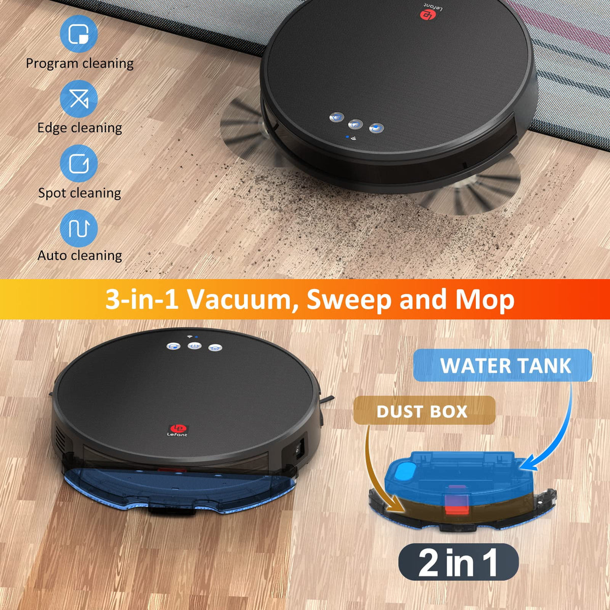 Lefant U180 Robot Vacuum Cleaner With Mop, 3200 Pa Robotic Robot Hoove – VIPOutlet