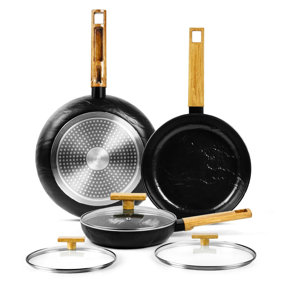 Innerwell 6Pcs Black Titanium Ceramic Frying Pan Set with Lids Non-Sti ...