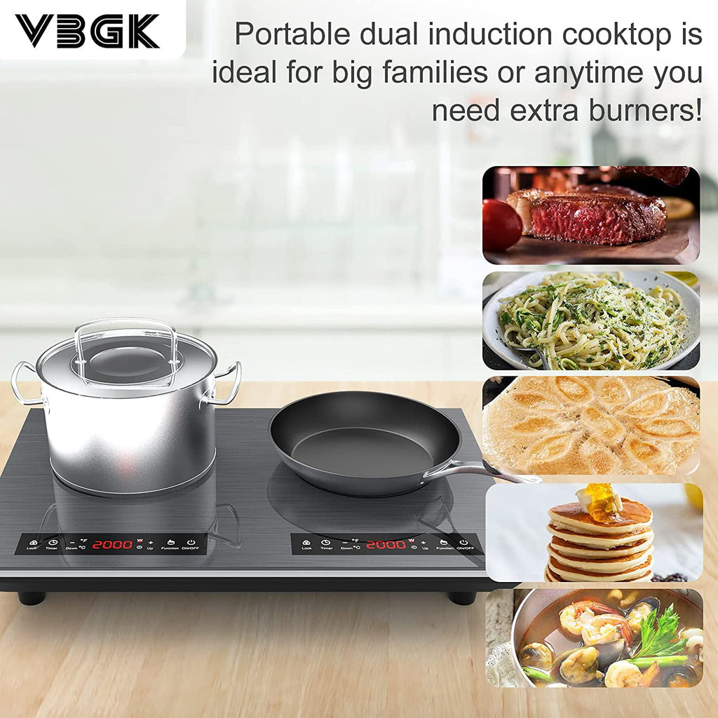VBGK Induction Cooktop, 24 Inch, 2 Burner, 4000W, Gray, Countertop Ele ...