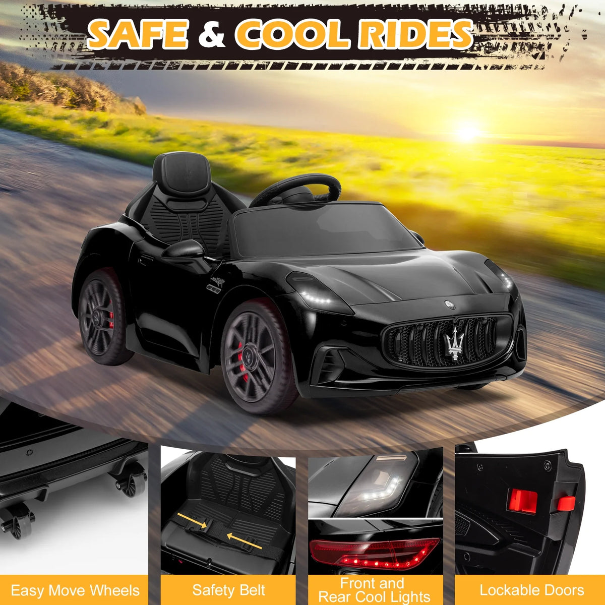 UBesGoo 12V Maserati Kids Ride-On Car w/ Remote Control 3 Speeds, LED ...