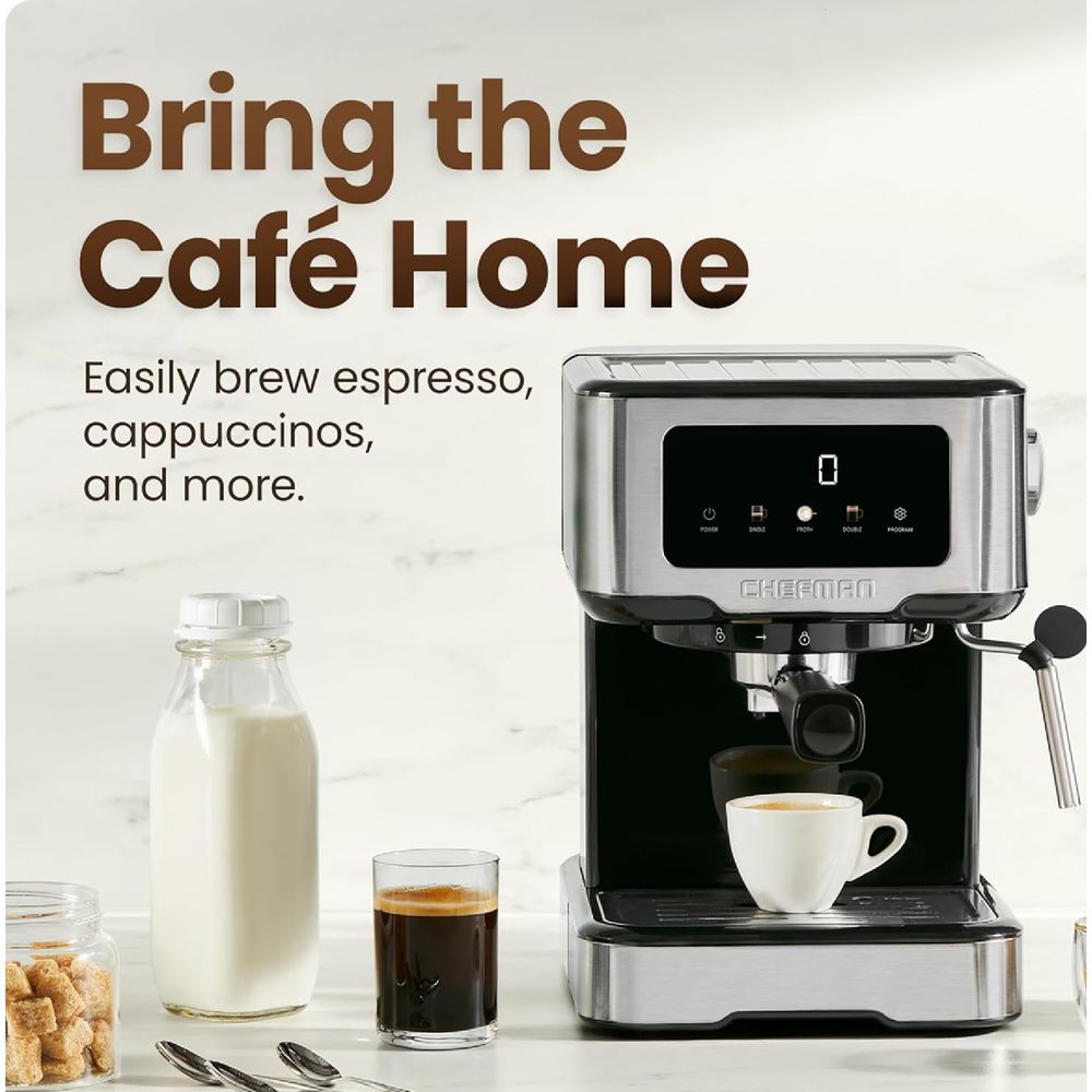 Chefman RJ54-SS-15-D-AM CraftBrew Espresso Machine, 15-Bar Pump Digita ...