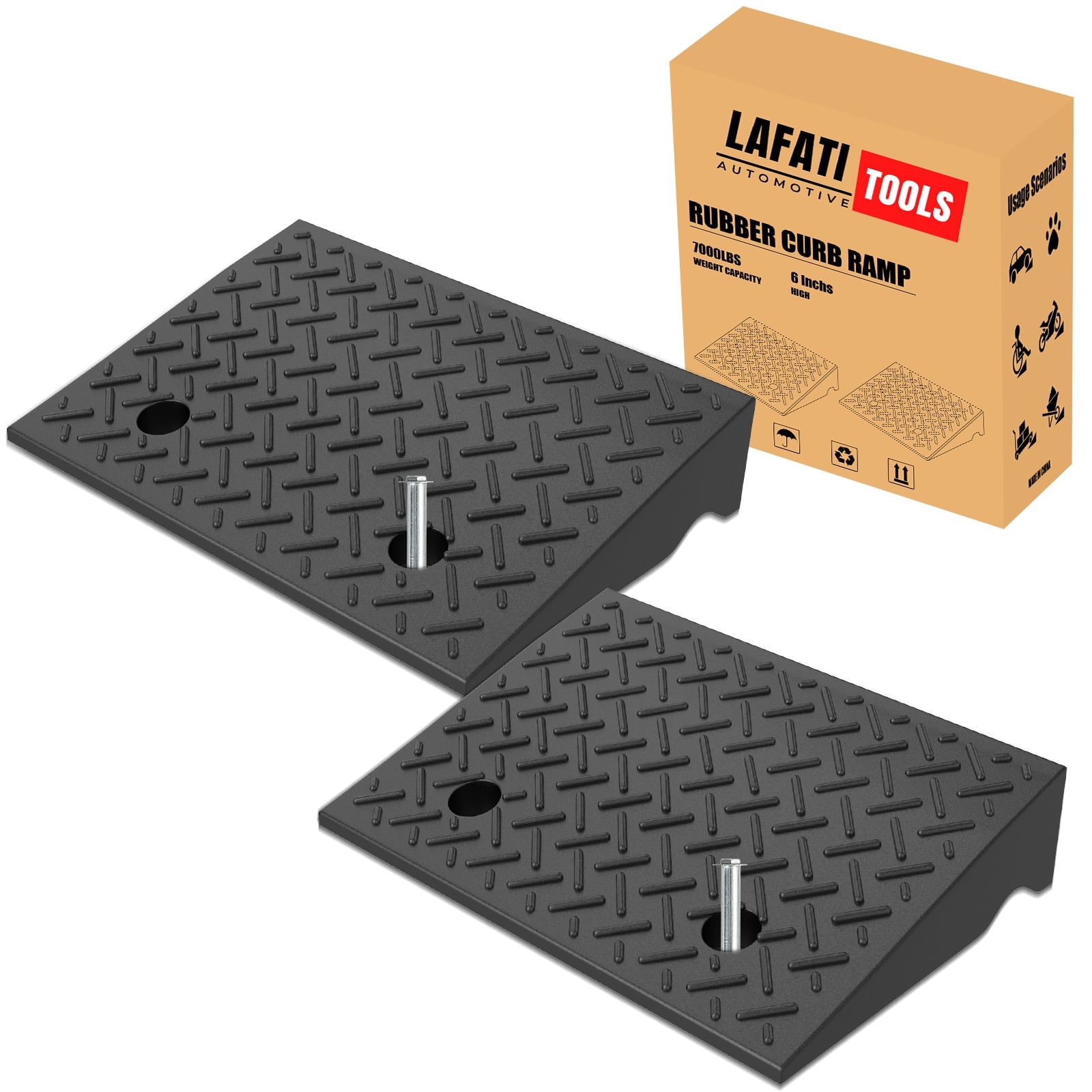 Lafati DK84656 Rubber Car Curb Ramp 6" Rise Height Heavy-Duty 7000lbs ...