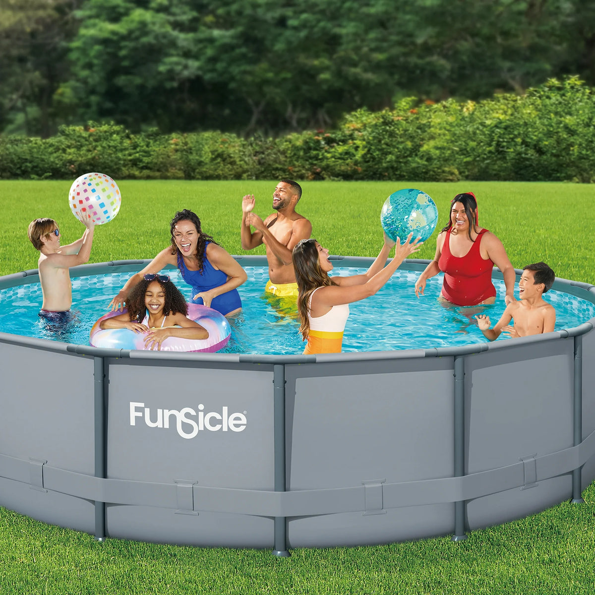 Funsicle Oasis 15ft Round Above Ground Metal Frame Swimming Pool with ...