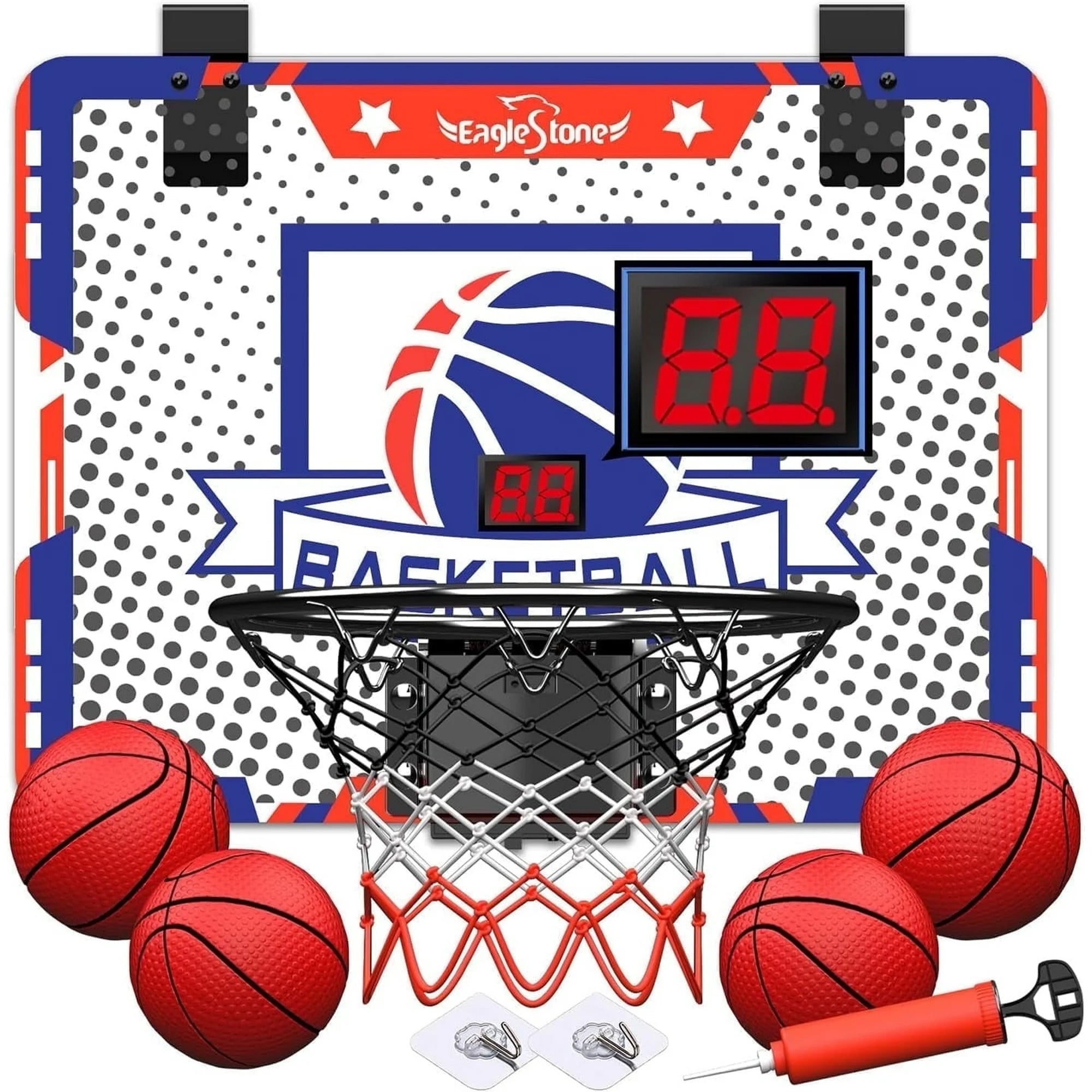 EagleStone W9-ES80 Kids Indoor Basketball Hoop - 4 Balls, Electronic S ...