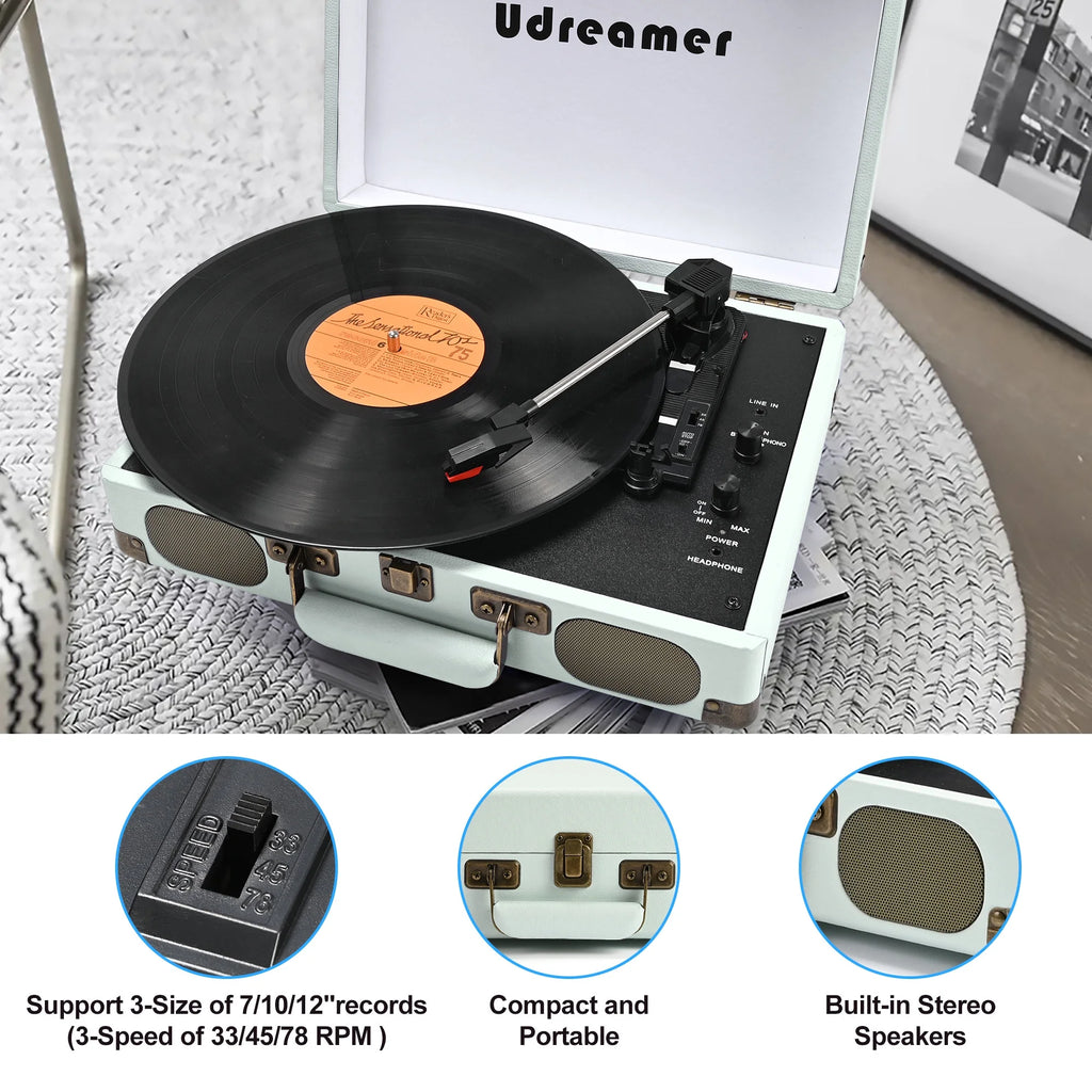Udreamer 0619 Vinyl Record Player 3-Speed Turntable with Bluetooth,Sui – VIP Outlet