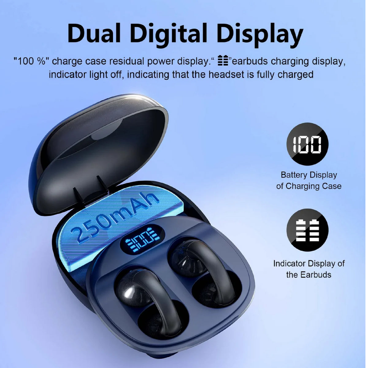 VEAT00L P97 Open-Ear Headphones, Wireless Clip On Earbuds with Digital ...