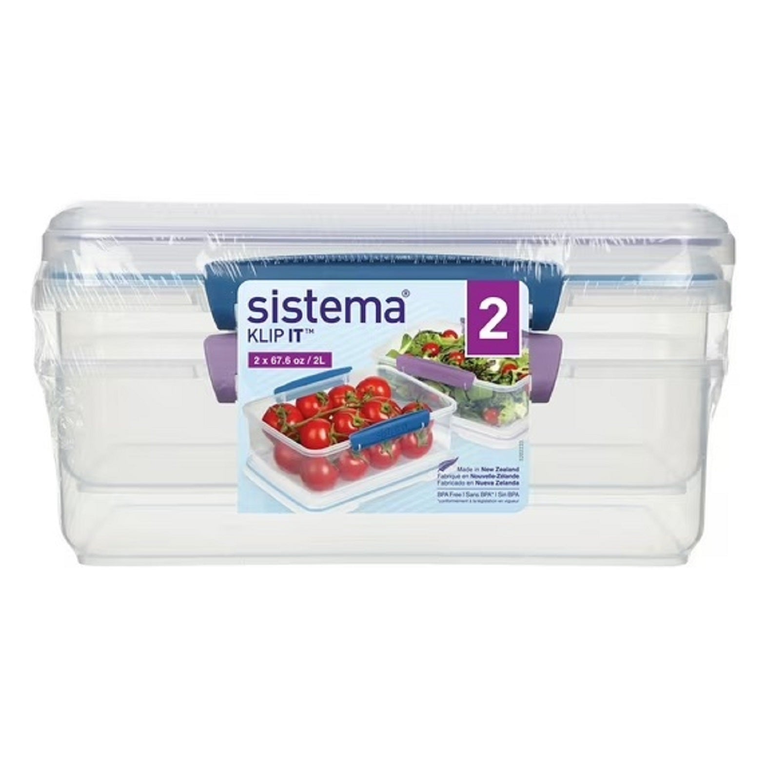 Sistema Klip It 2L Plastic Food Storage Containers, Blue, Set of 2 ...