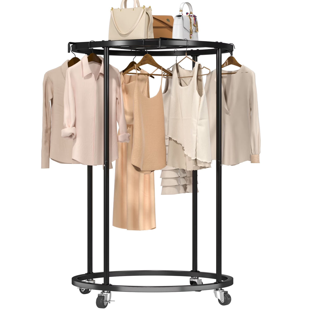 Nefoso Clothing Garment Rac Round Clothes Rack with 4 Universal Wheels ...