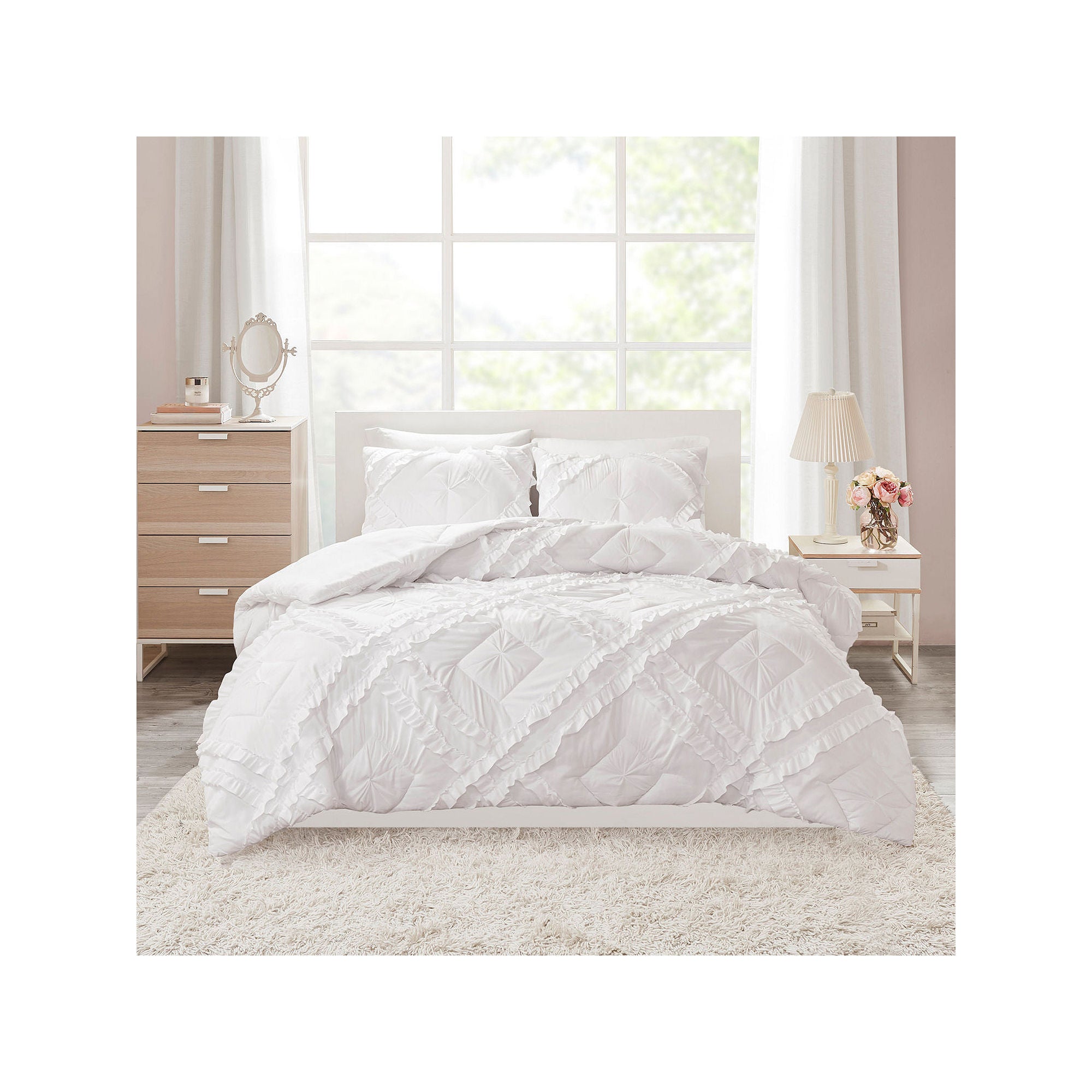 Intelligent Design Karlie Solid Quilt Set With Tufted Diamond Ruffles ...