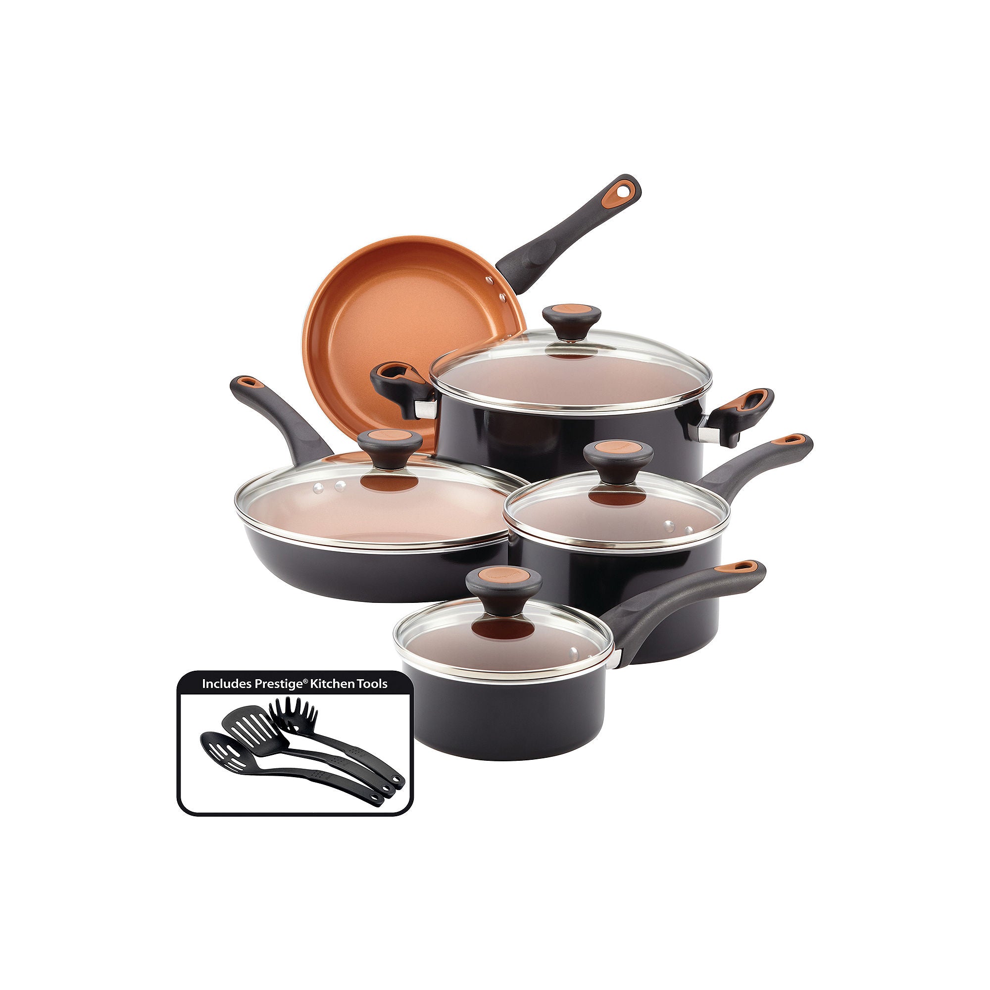 Farberware Glide Copper Ceramic 10-Pc. Nonstick Cookware Set - BLACK O ...
