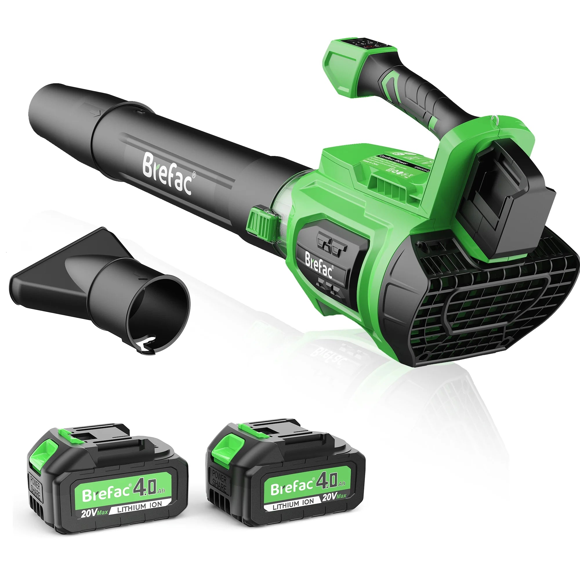 Brefac J100101GL Leaf Blower 40V 700CFM 180MPH, Brushless Motor with 2 ...