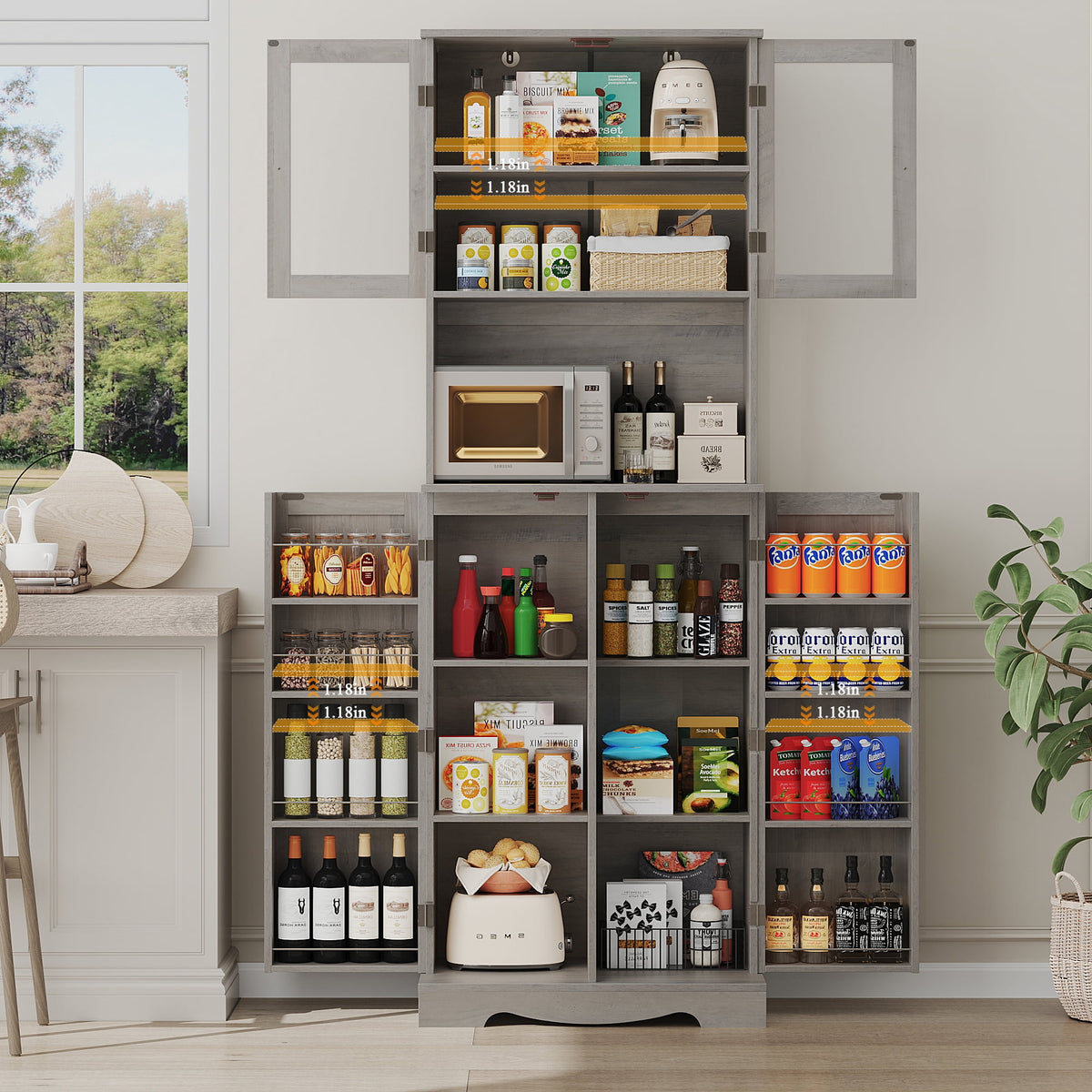 Homfa 4 Doors Kitchen Pantry Cabinet with Microwave Countertop, Adjust ...