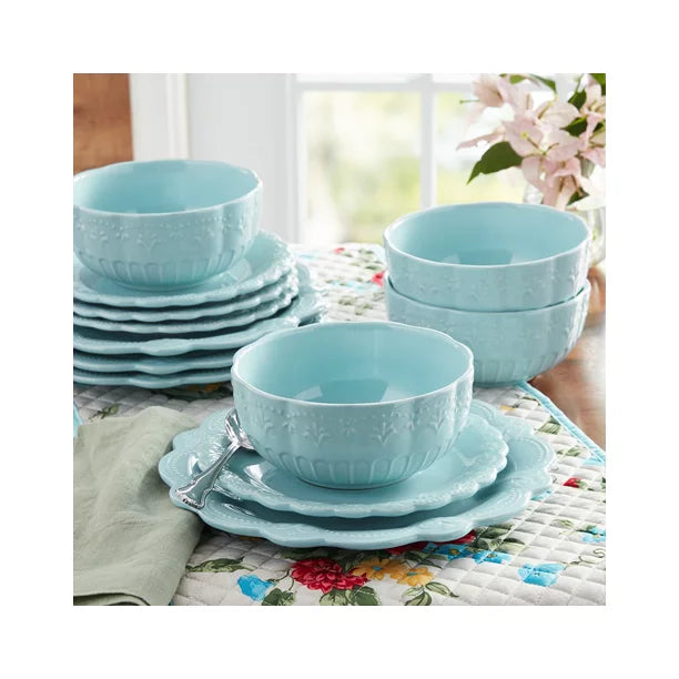 The Pioneer Woman PWD096881814652 Toni Light Blue Dinnerware Set, 12-P ...