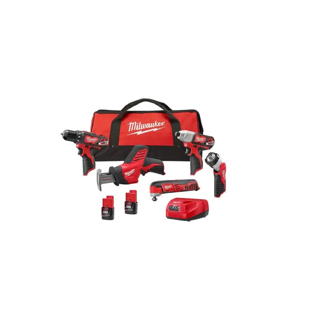 Milwaukee 2499-25 M12 12V Lithium-Ion Cordless Combo Kit (5-Tool) with ...