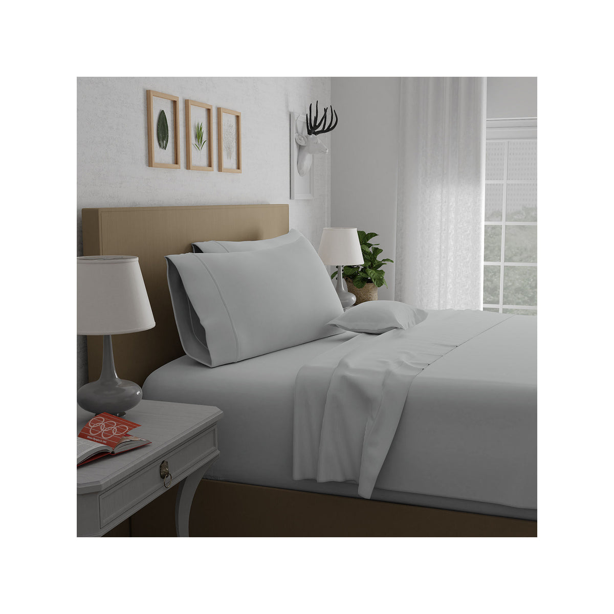 Purity Home 400 TC Ultimate Percale Cotton Sheet Set Full Light Gray ...