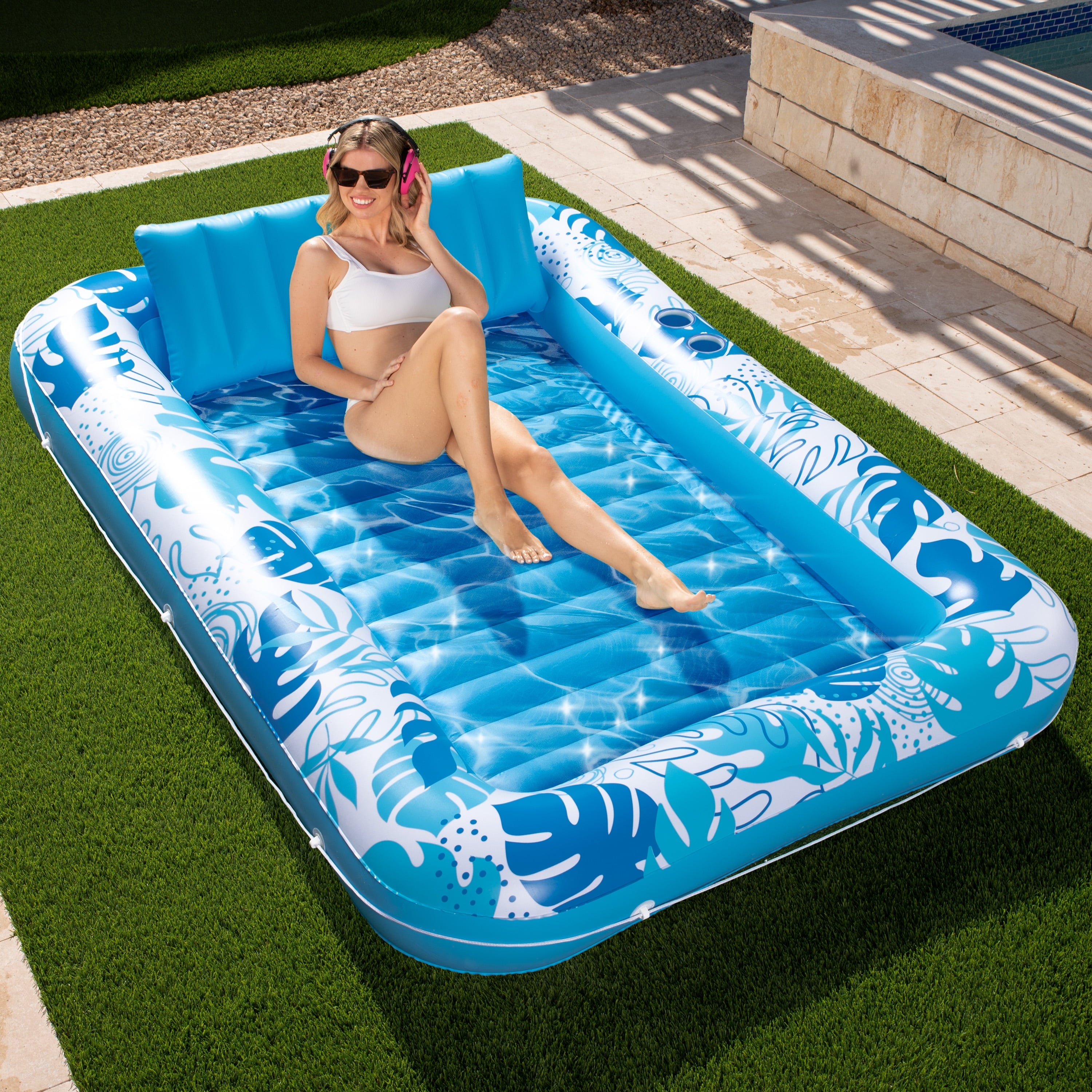 Sloosh 40800 Inflatable Tanning Pool Lounger Float Extra Large 85" x 5 ...