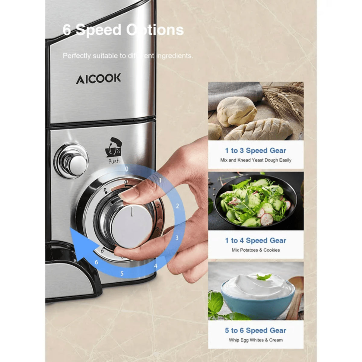 FOHERE SC-205U Stand Mixer, 600W Dough Mixer with 6+P Speed, 5.8QT Sta ...