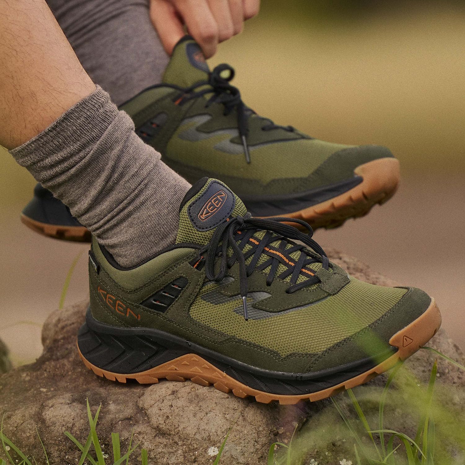 KEEN Hightrail Waterproof Hiking Shoes for Men - Winter Mossy/Gold Fla ...