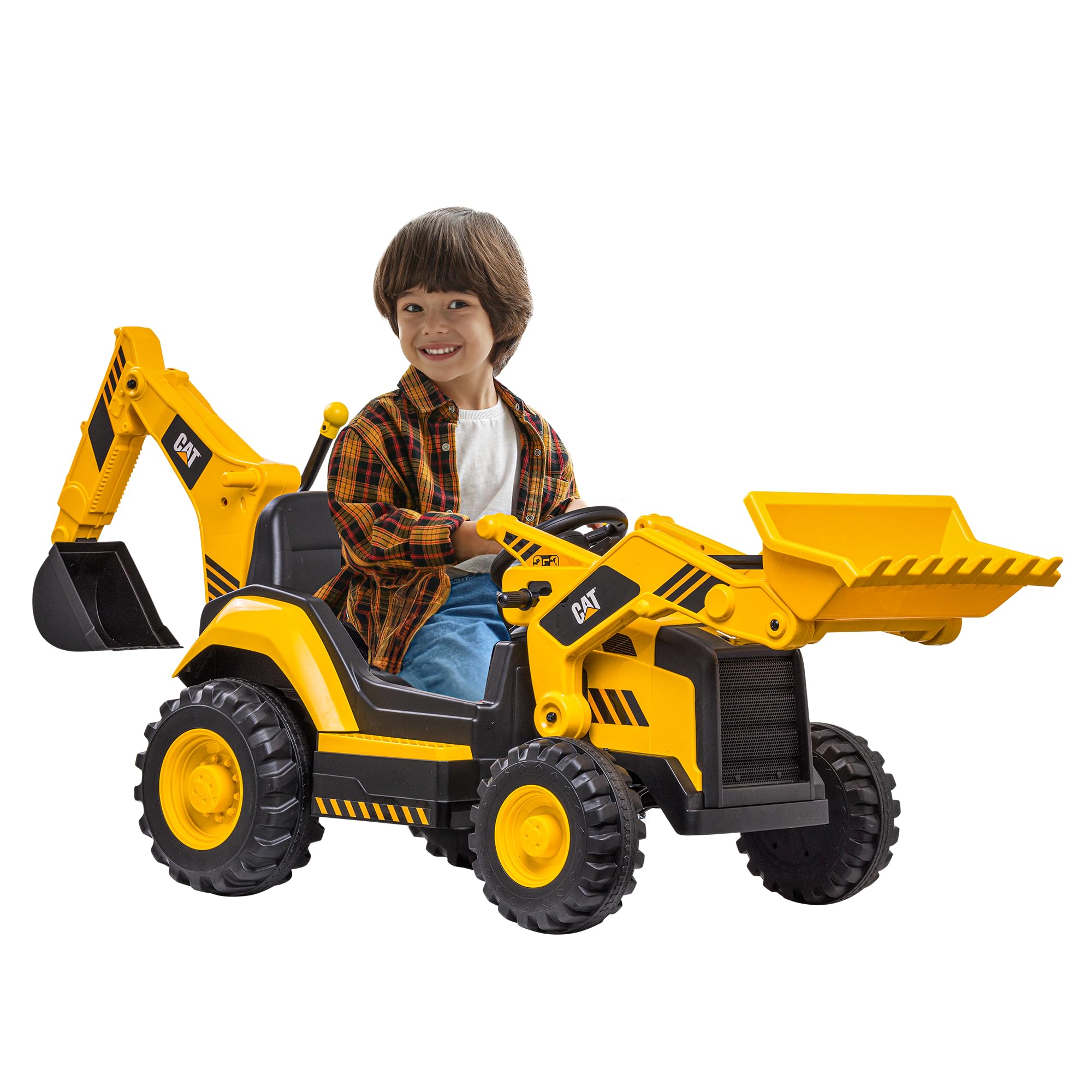 Kid Trax 12V CAT Backhoe Loader Ride-On Excavator with Functional Load ...