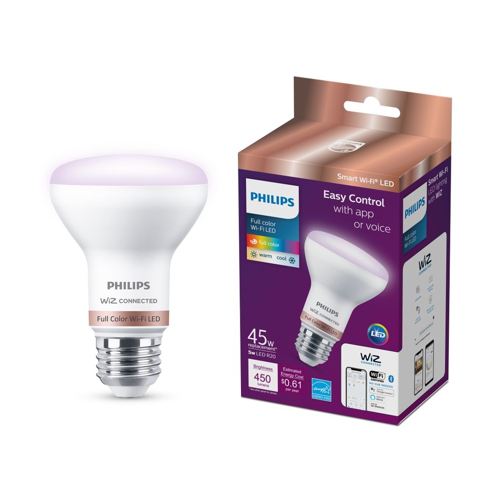 Philips 567123 Smart Wi-Fi Connected LED 45-Watt R20 Light Bulb, Frost ...