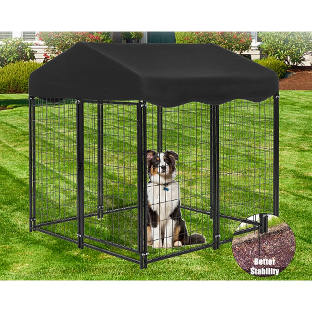 Suchown P10401 Outdoor Dog Kennel, 4ft x 4.2ft x 4.5ft Black Welded Wi ...