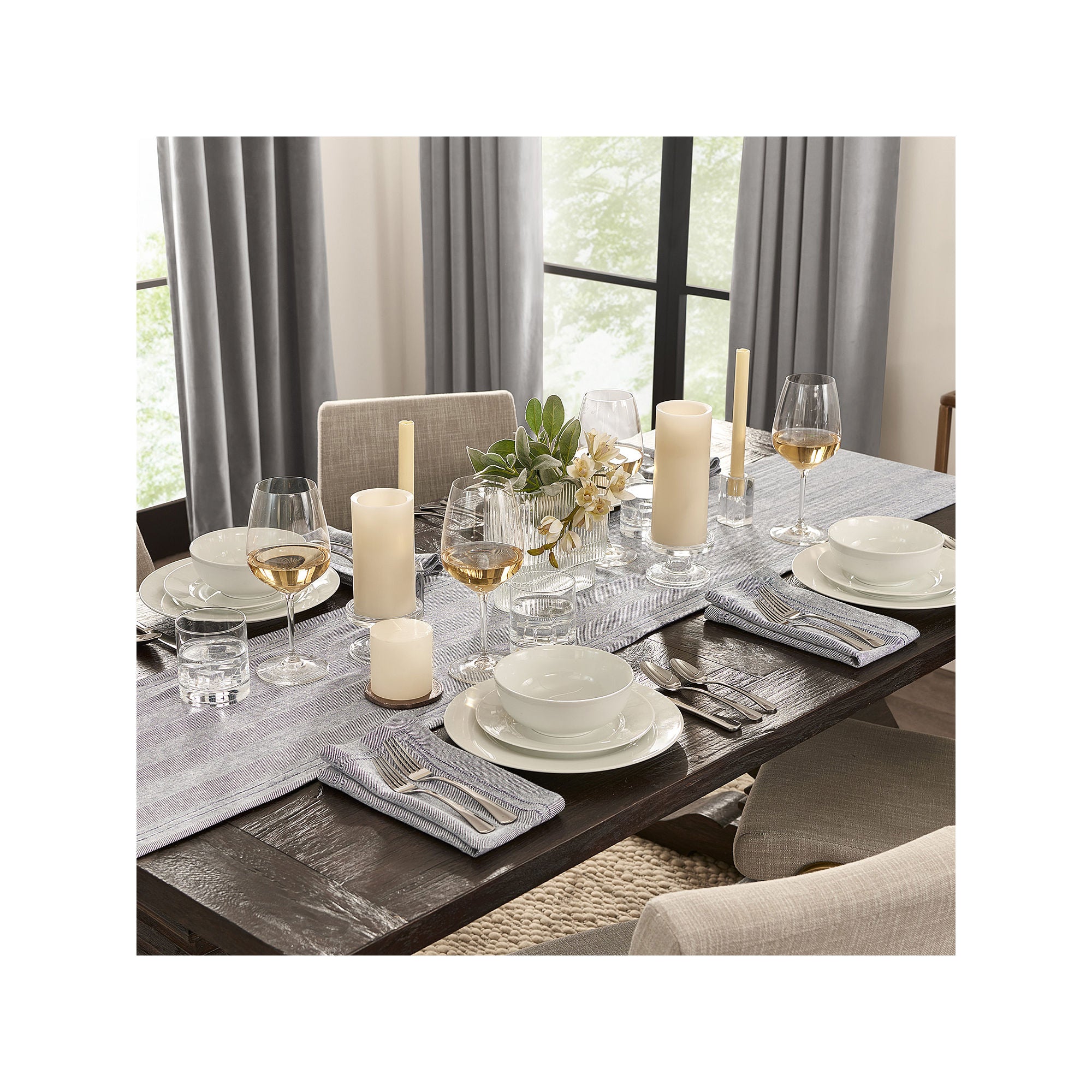 Fieldcrest Luxury Cotton-Linen Herringbone Table Runner - DARK GRAY ON ...