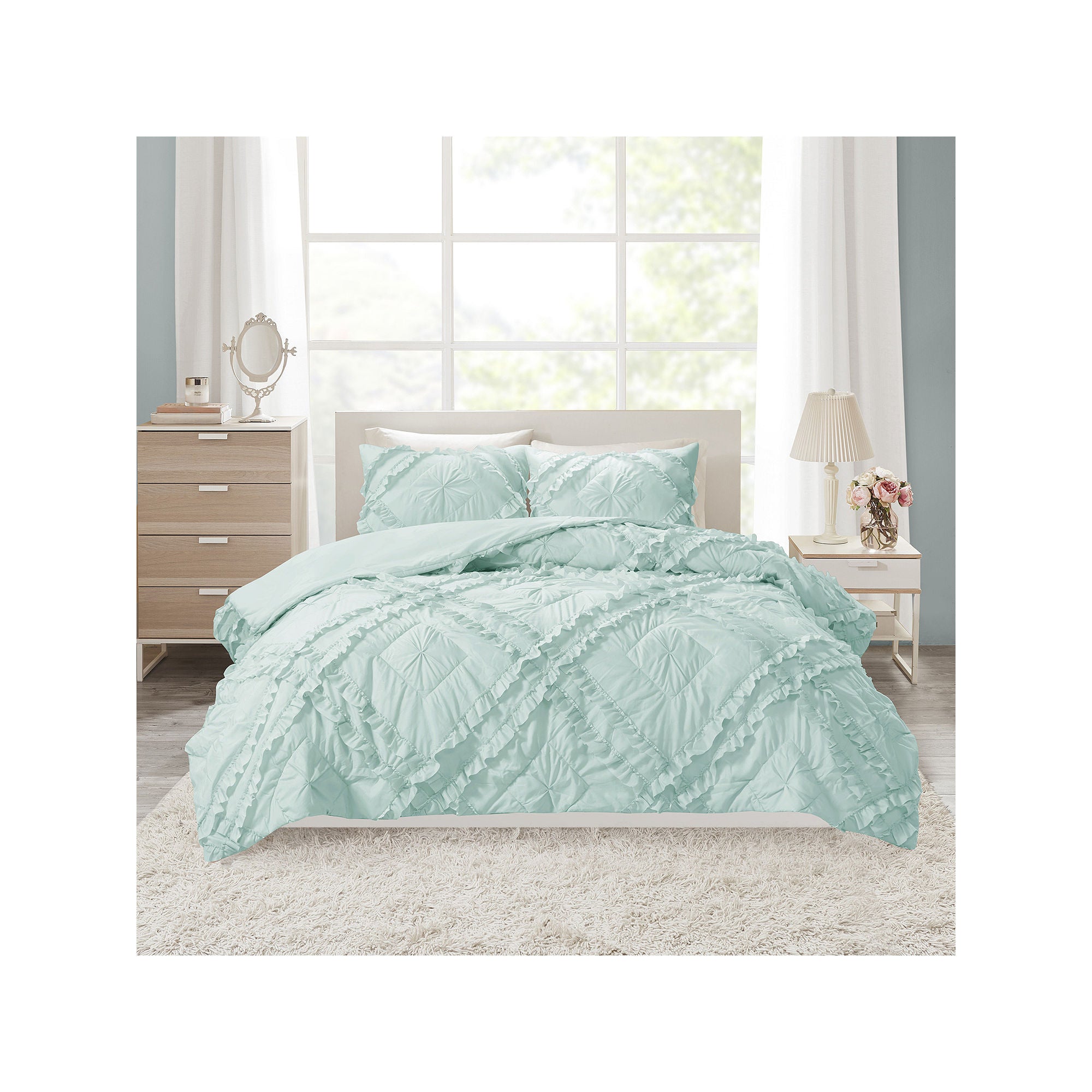 Intelligent Design Karlie Solid Quilt Set With Tufted Diamond Ruffles ...