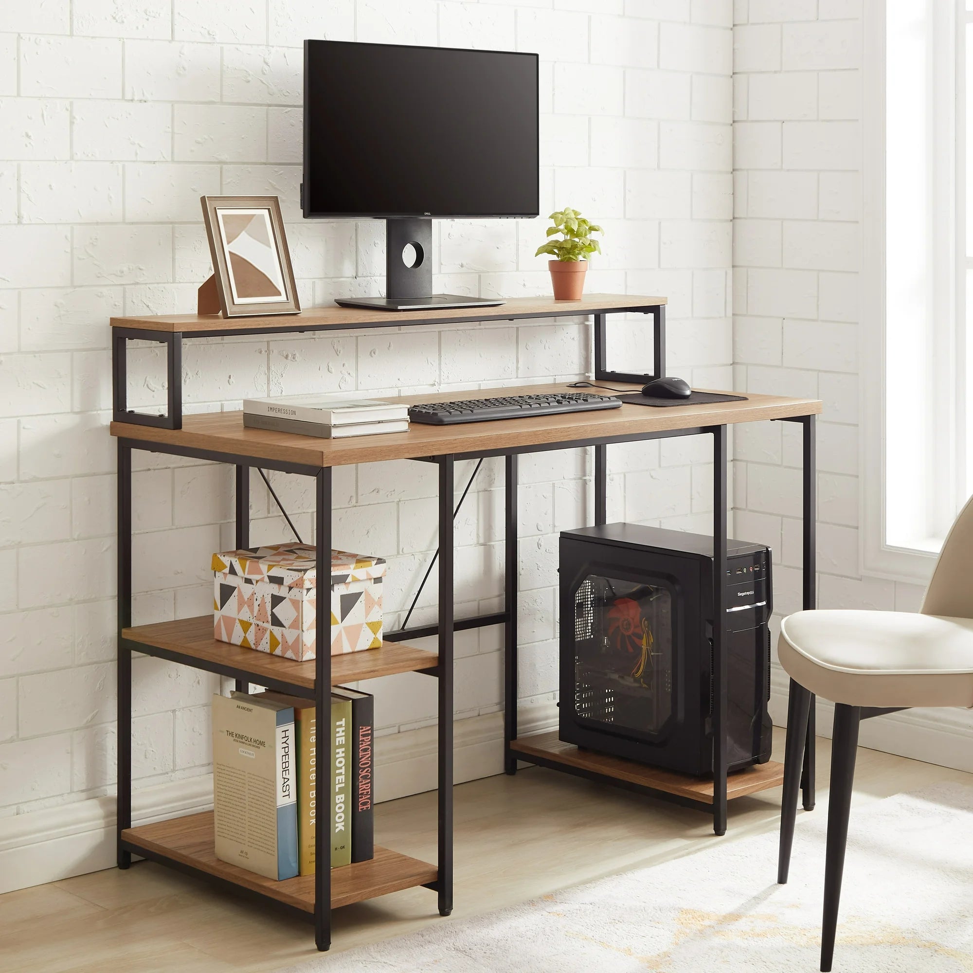 Mainstays MSS436249972002 47" Computer Desk with Storage Shelves, Waln ...