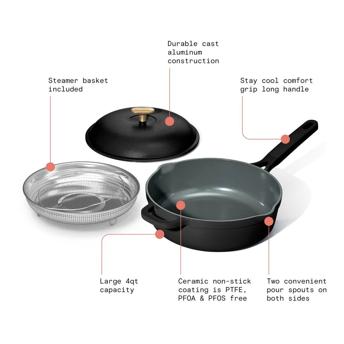 Drew Barrymore 19337 Beautiful 3 Pc All-in-One 4 QT Hero Pan Set W/Ste ...