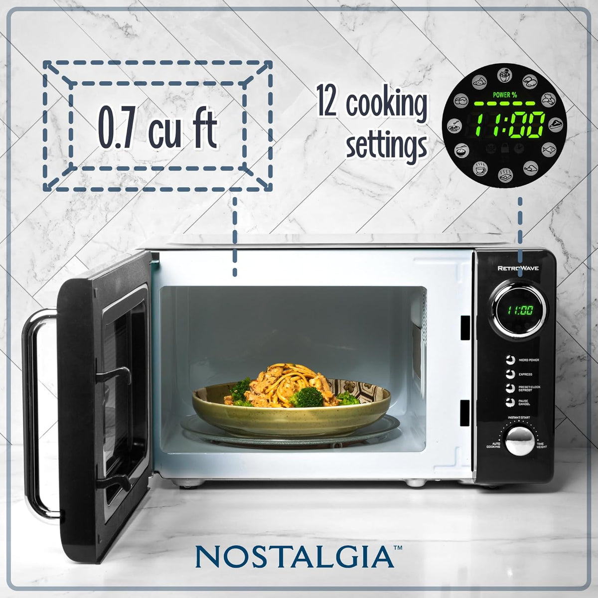 Nostalgia NRMO7BK6AD1 Retro Compact Countertop Microwave Oven - 0.7 Cu ...