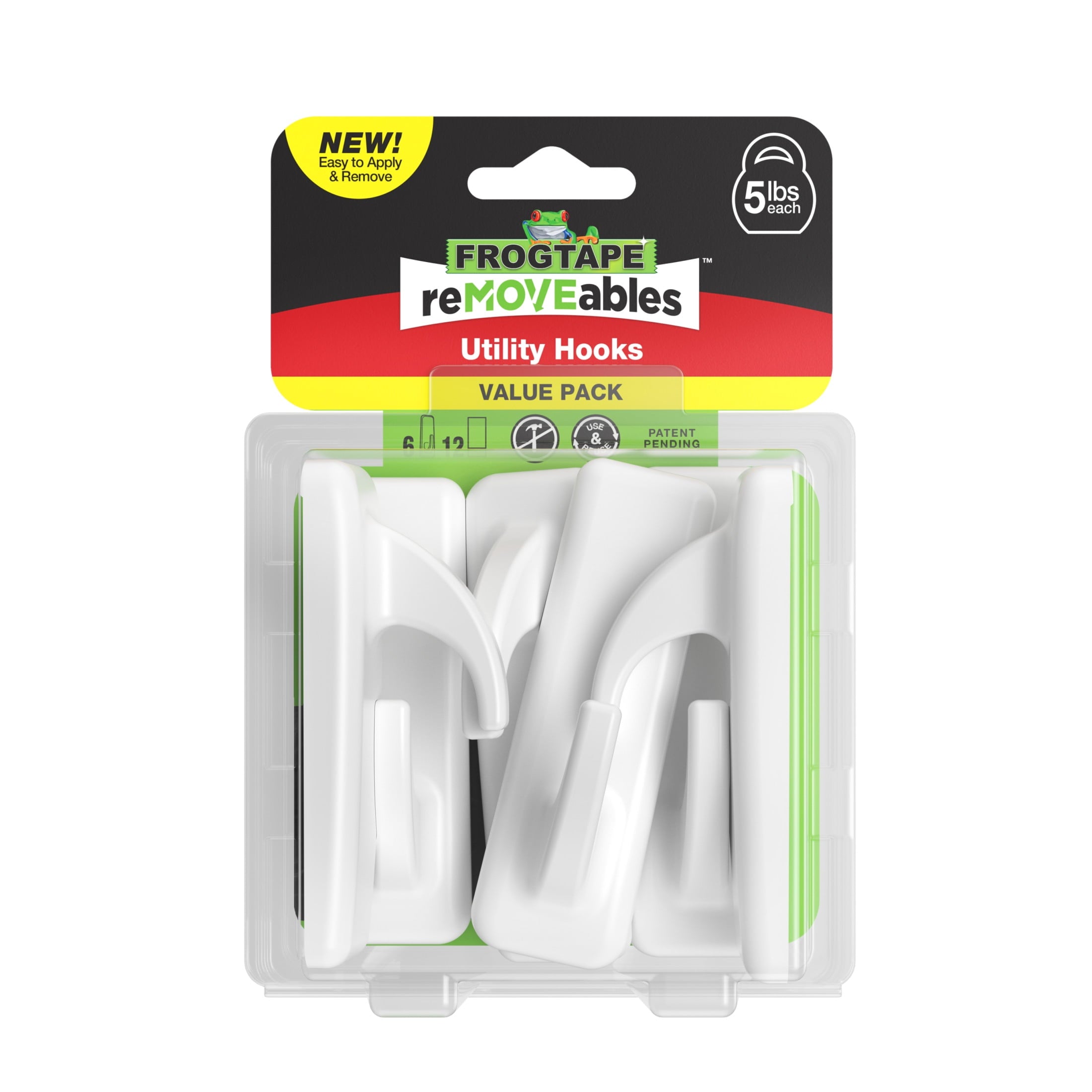 FROG TAPE reMOVEables Large White Utility Hooks with CleanGrip Technol ...