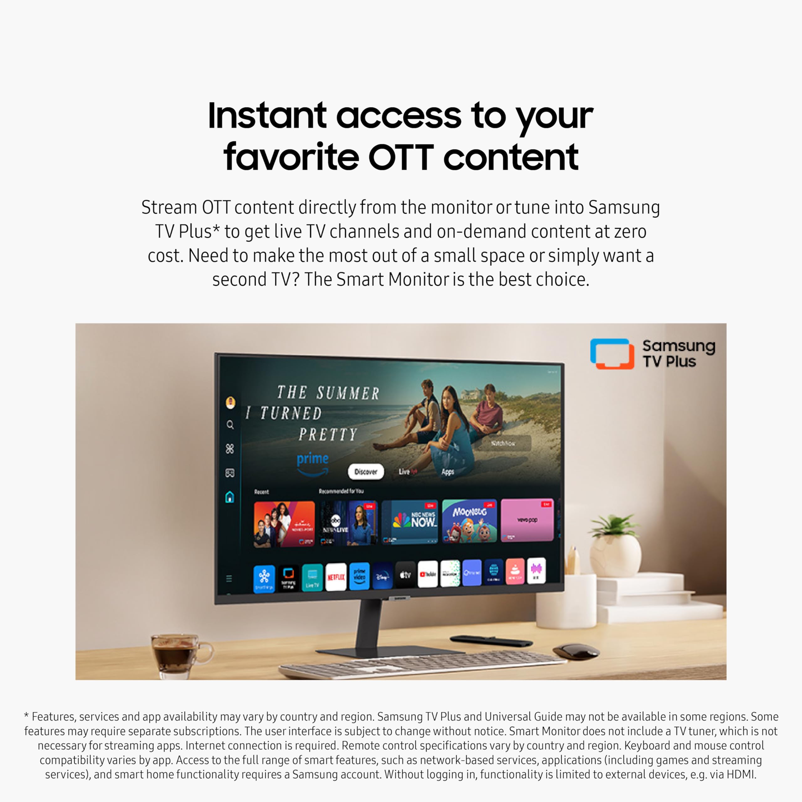 Samsung M5 32-Inch FHD Smart Monitor, 60Hz, 4ms, HDR10, Built-In Speak ...