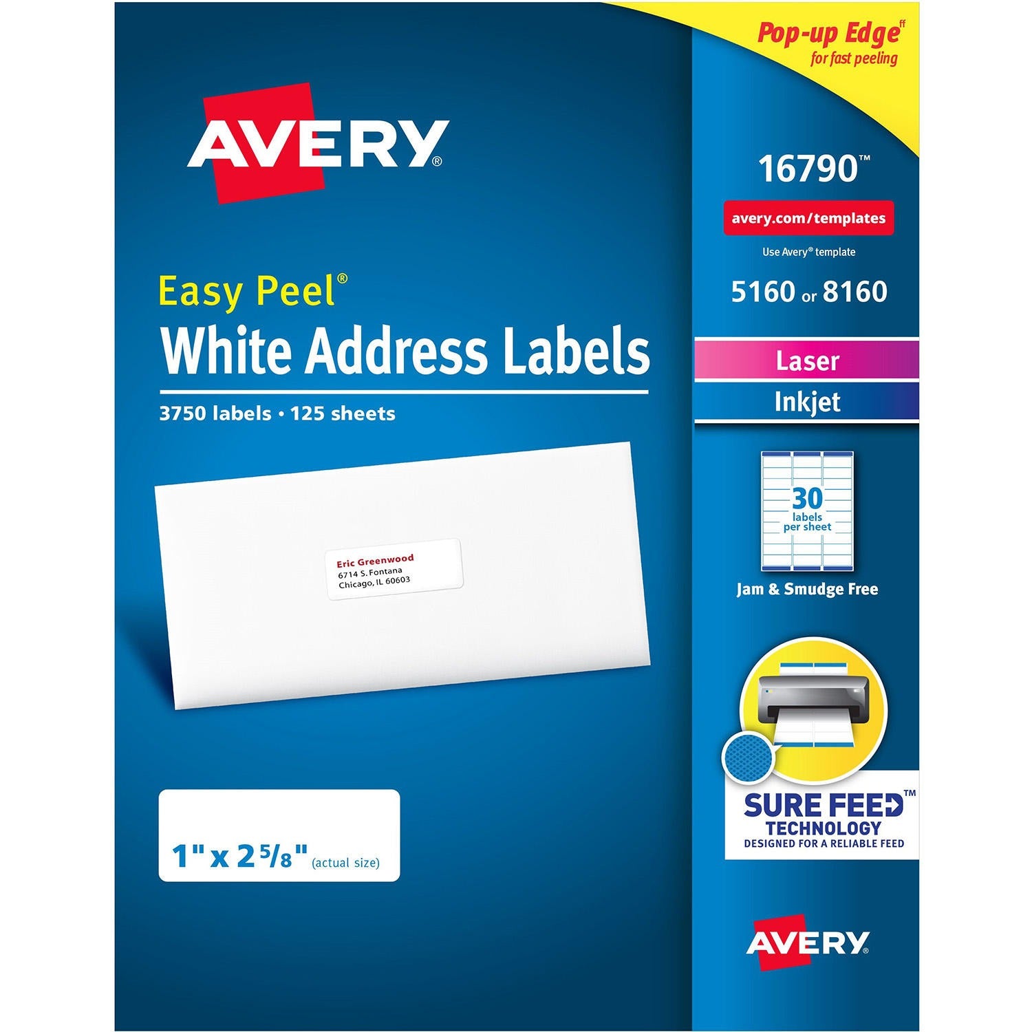 Avery 16790 Easy Peel Address Labels, Sure Feed Technology, Permanent ...