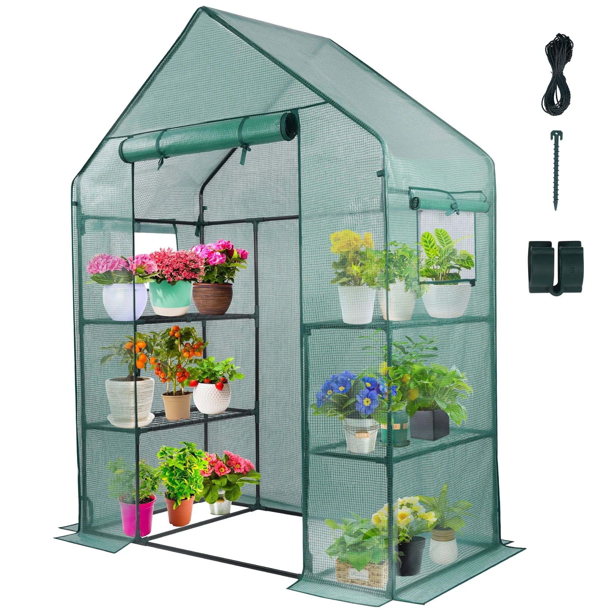 Sunoyar GS0224-1 3 Tiers, 6 Shelves Outdoor Greenhouse With Mesh Side ...