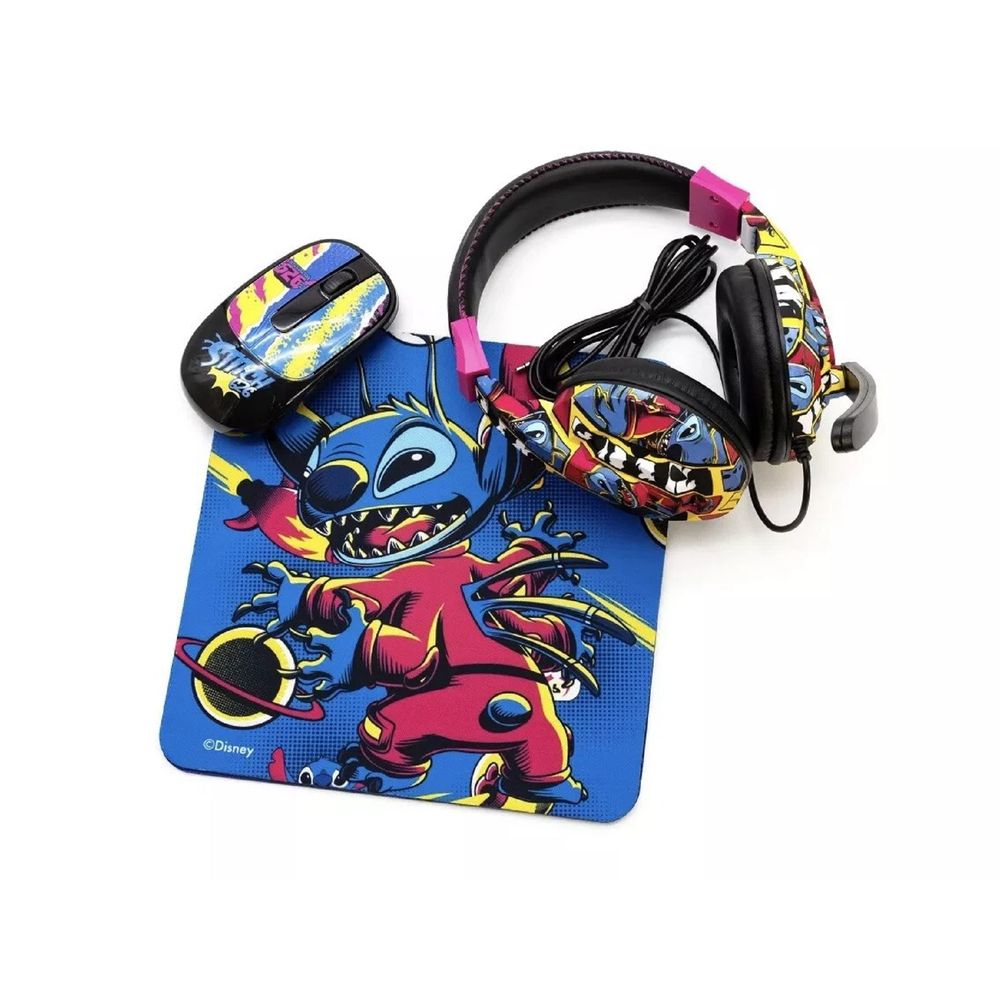 Disney Stitch Headset with Microphone, Wireless Mouse and Mouse Pad Te ...