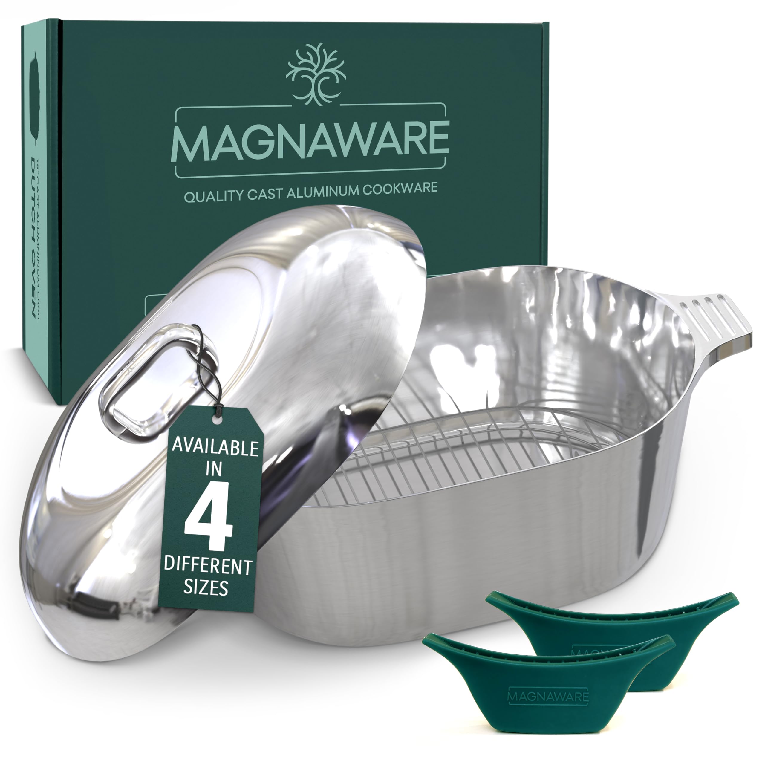 Magnaware OVAL-18 Lightweight Cast Aluminum Oval Dutch Oven 12.6qt Sil ...