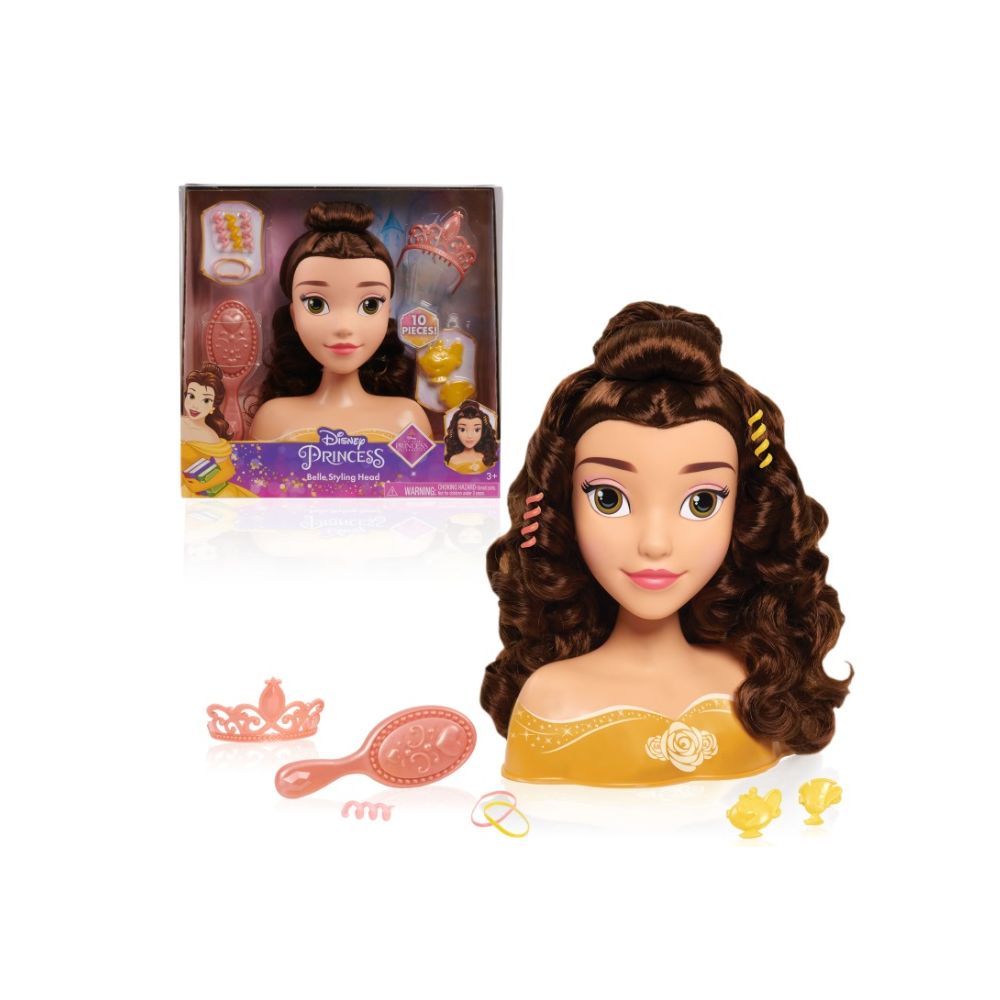 Disney Princess 87379 Belle Styling Head, Brown Hair, 10 Piece Pretend ...