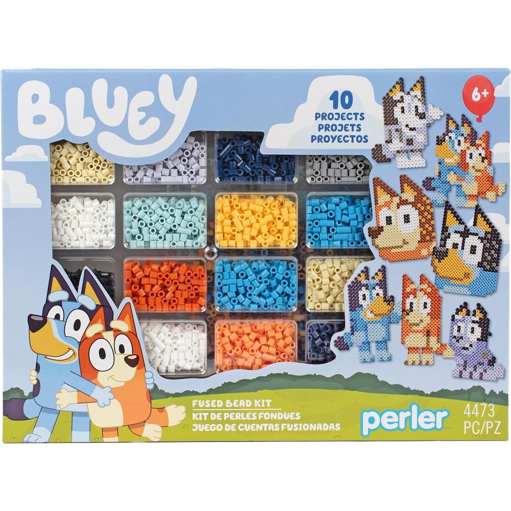 Perler 80-57182 Bluey Fused Bead Deluxe Box Kit, 10 Unique Patterns, M ...