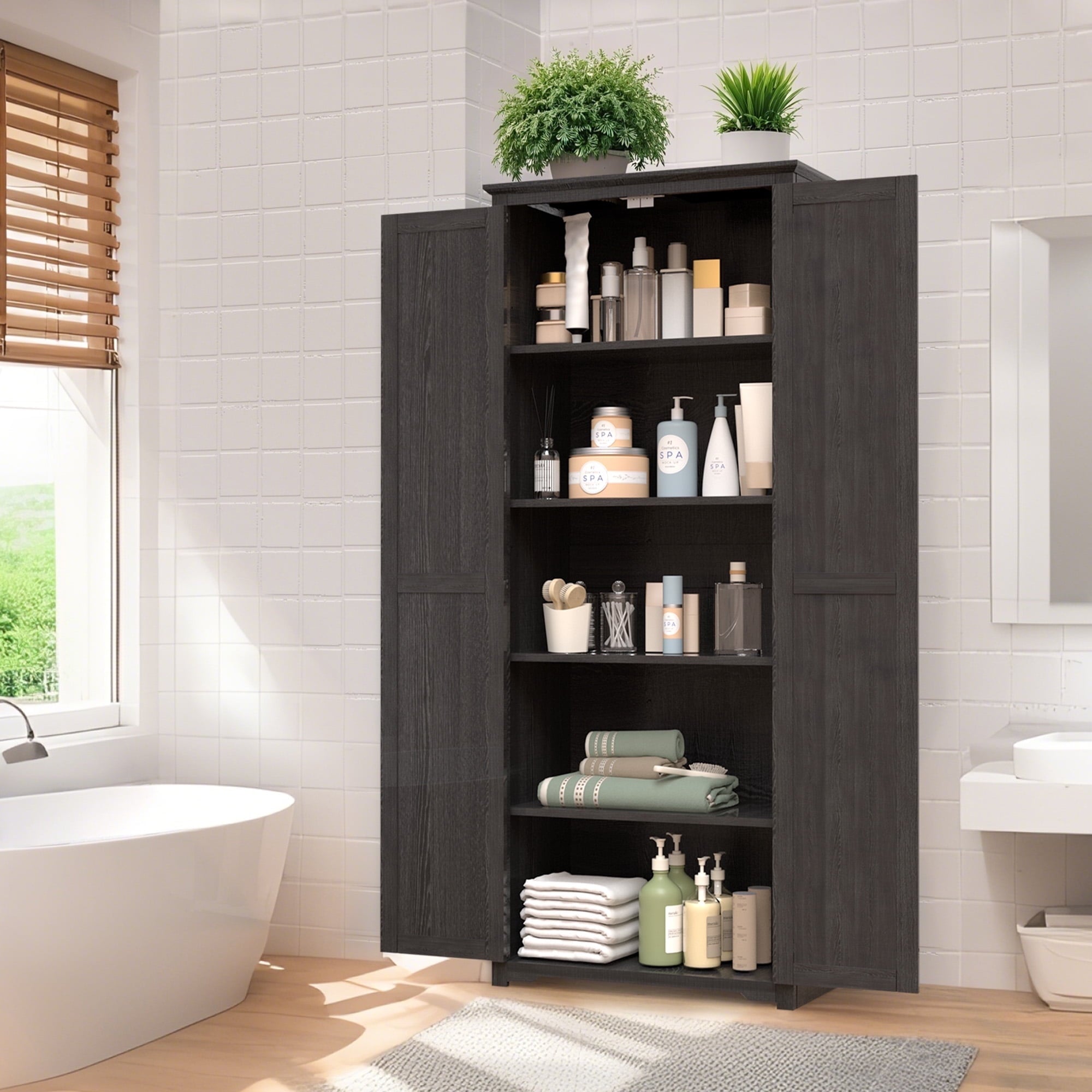 Upgofitness MK36-BK 70" Tall Kitchen Pantry Cabinet with 2 Barn Doors ...