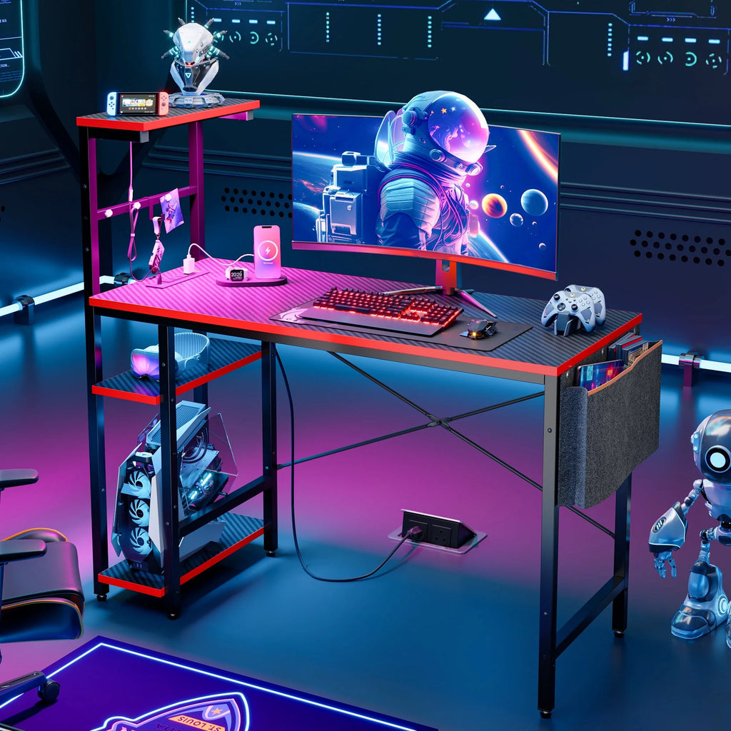 Bestier USWM01-D471ZUS-BDCF 44" LED Gaming Desk with Outlets & USB Por ...