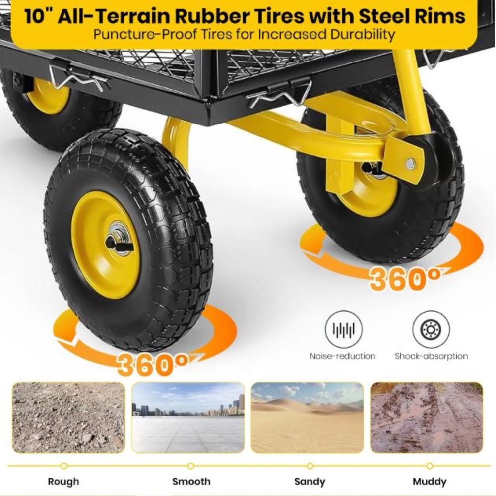 GVDV Heavy Duty Steel Garden Cart with Liner, 660lbs Capacity, 3 Cu ft ...