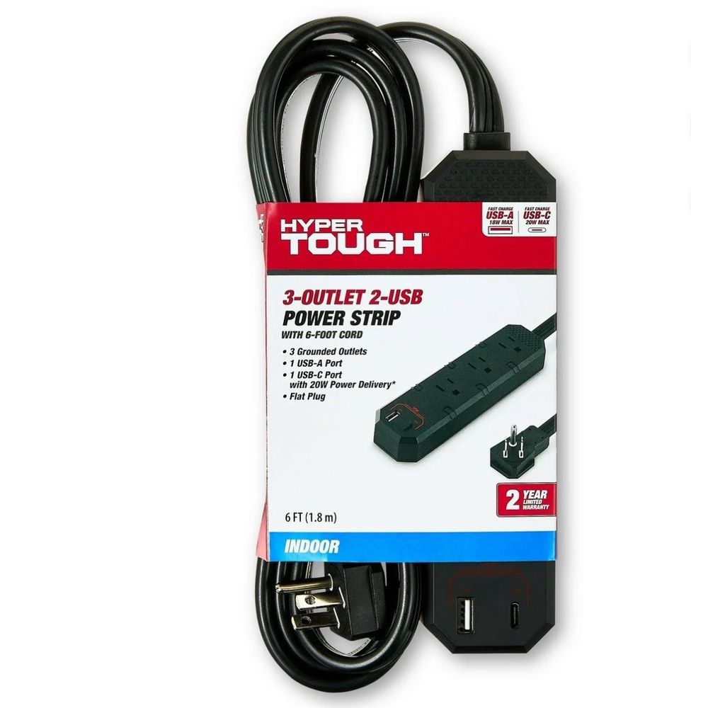 Hyper Tough Indoor 3 Outlet, 6ft. Surge Protector - Black – VIP Outlet