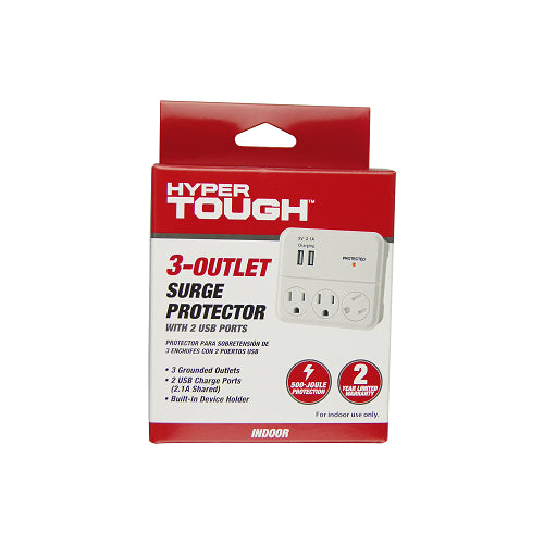 Hyper Tough CT-057B-1 3-Outlet Surge Tap With 2 USB Ports, White ...