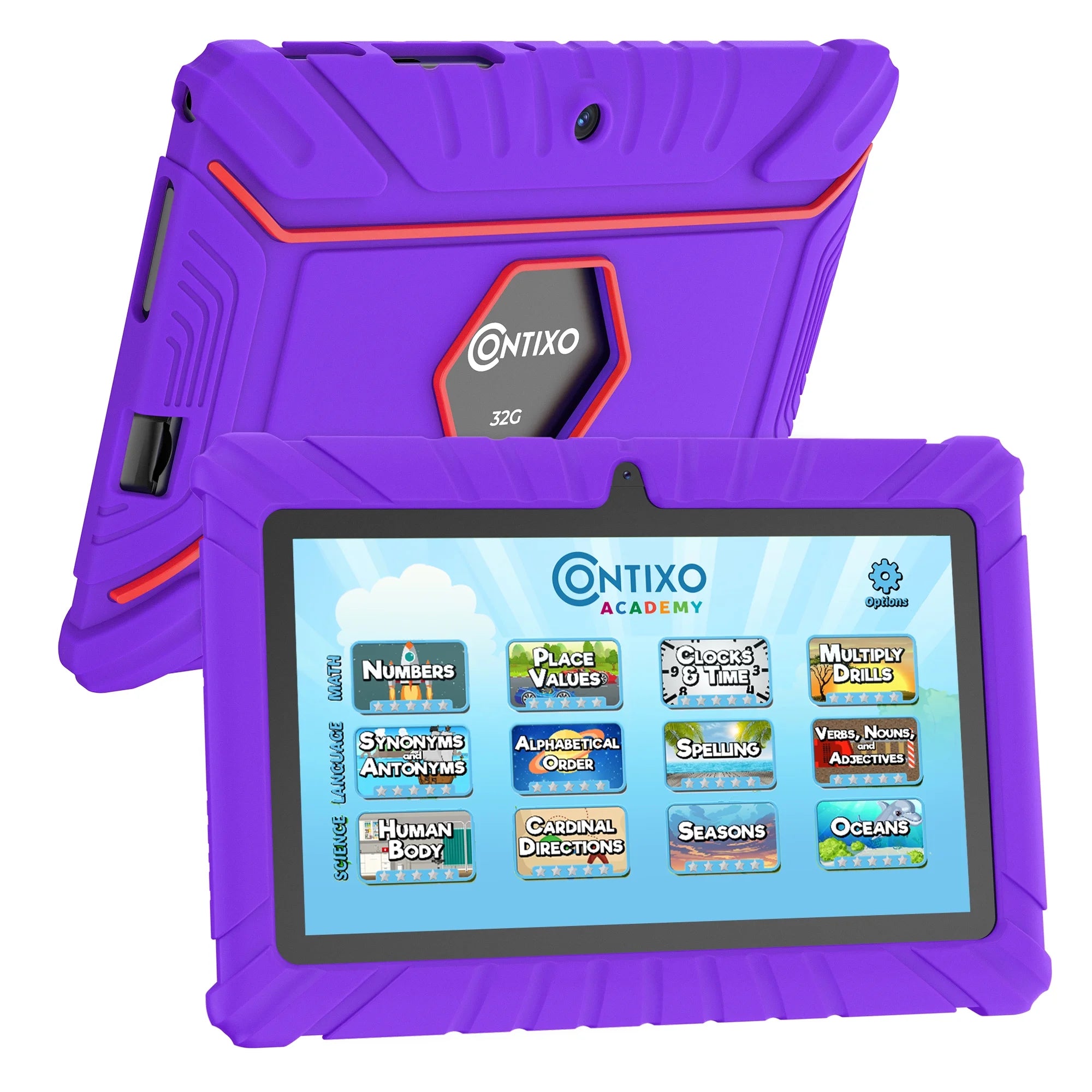 Contixo TC-V82-KB-PUR 7" Kids 32GB Android 11 V8-2 Bundle Tablet & Hea ...