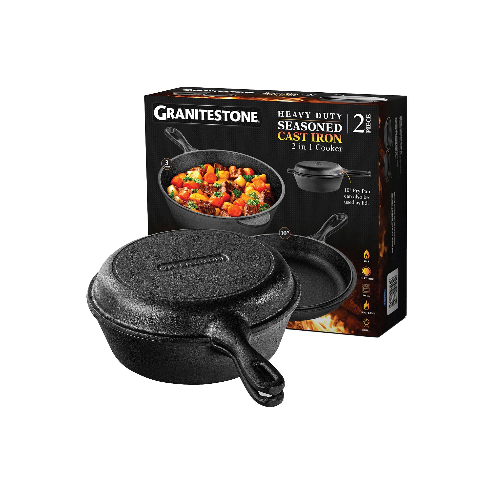 Granitestone Heavy Duty Cast Iron 2-In-1 Cooker - BLACK ONE SIZE ...
