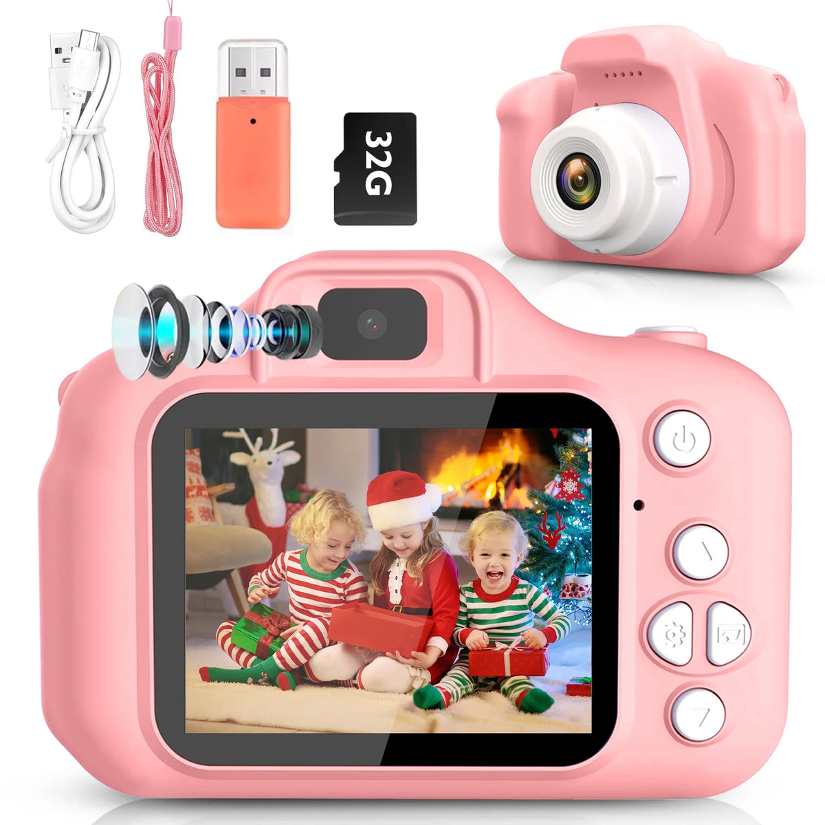 SANMADROLA 20MP Kids HD Digital Video Camera with 32GB SD Card, Pink ...