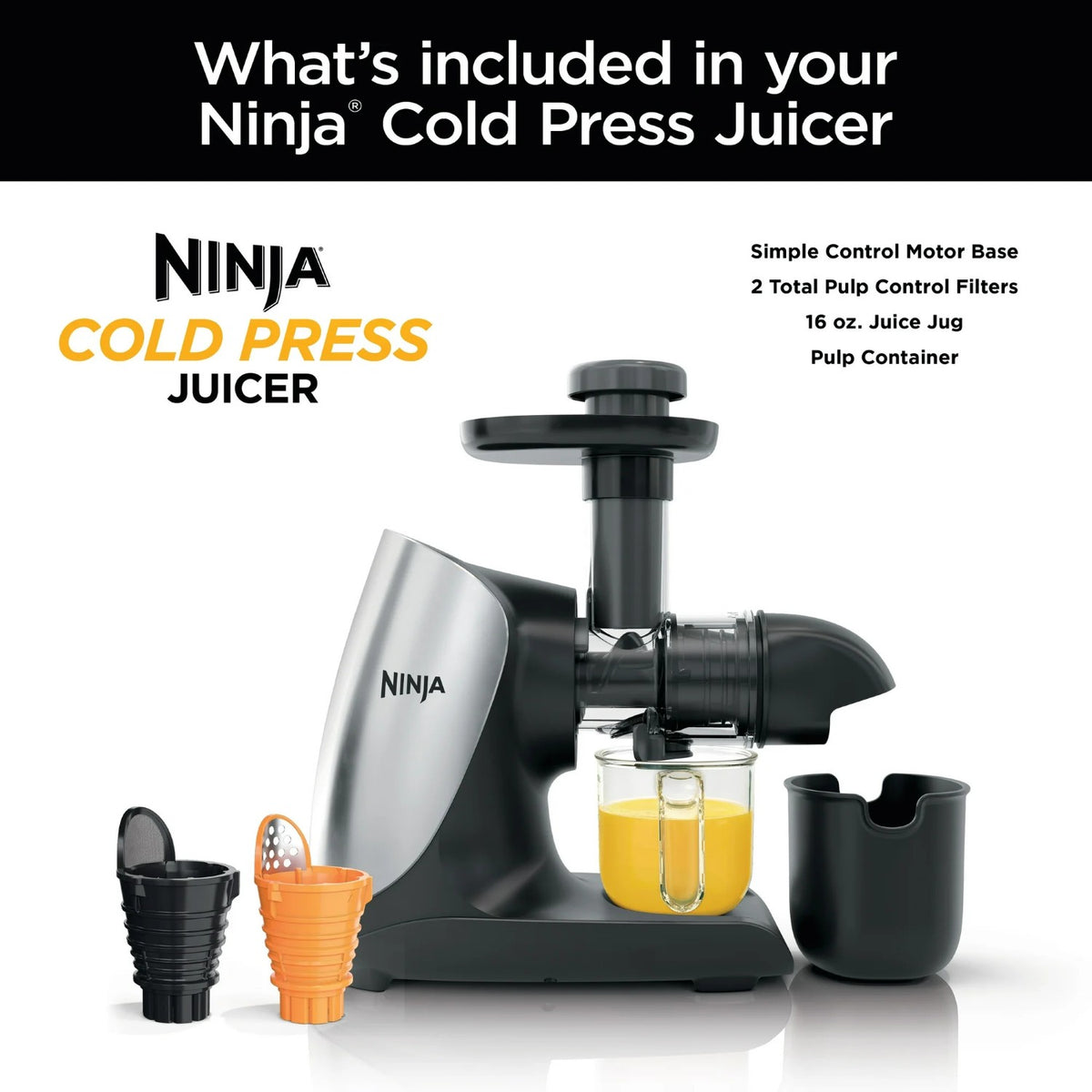 Ninja JC100 Cold Press Juicer Pro Powerful Slow Juicer, 150 Watts, Tot ...