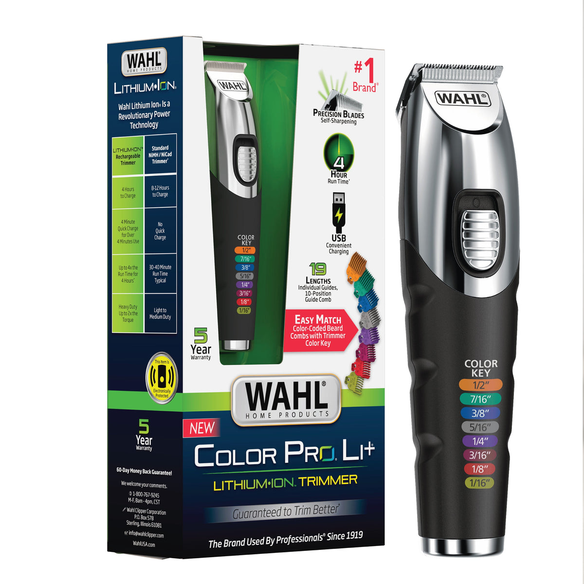 Wahl Color Pro Li+ Beard Trimmer, Lithium Ion Rechargeable, USB Chargi ...