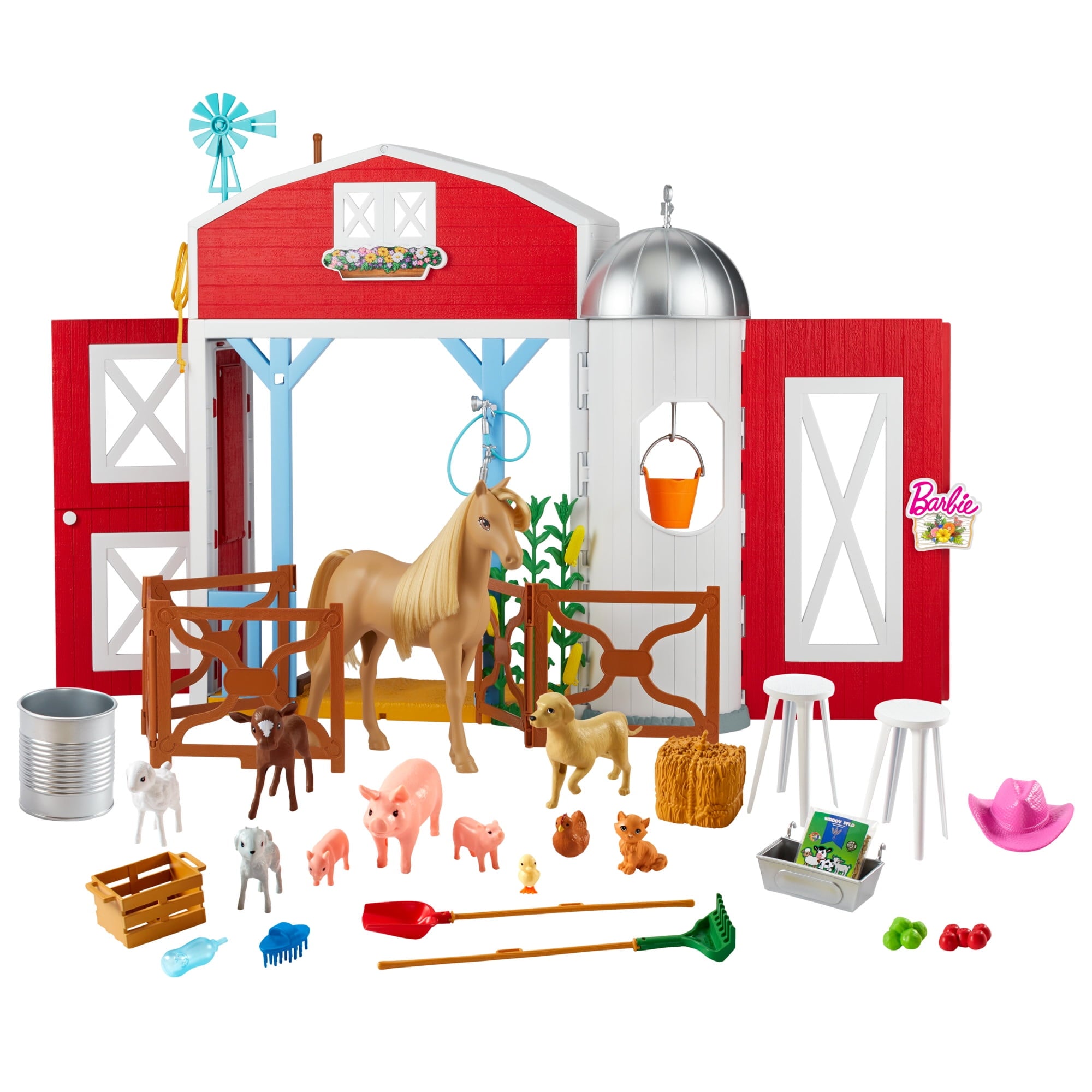 Barbie HYP88 Horse Barn Playset with 25+ Feeding & Grooming Accessorie ...